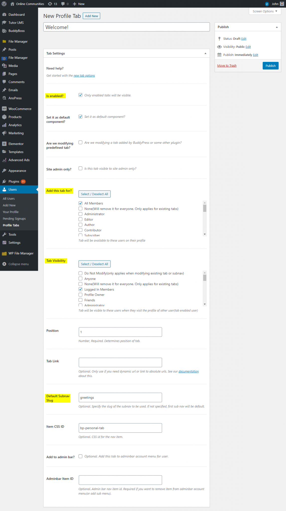 BuddyPress User Profile Tabs Creator Pro - Knowledge Base | BuddyBoss ...