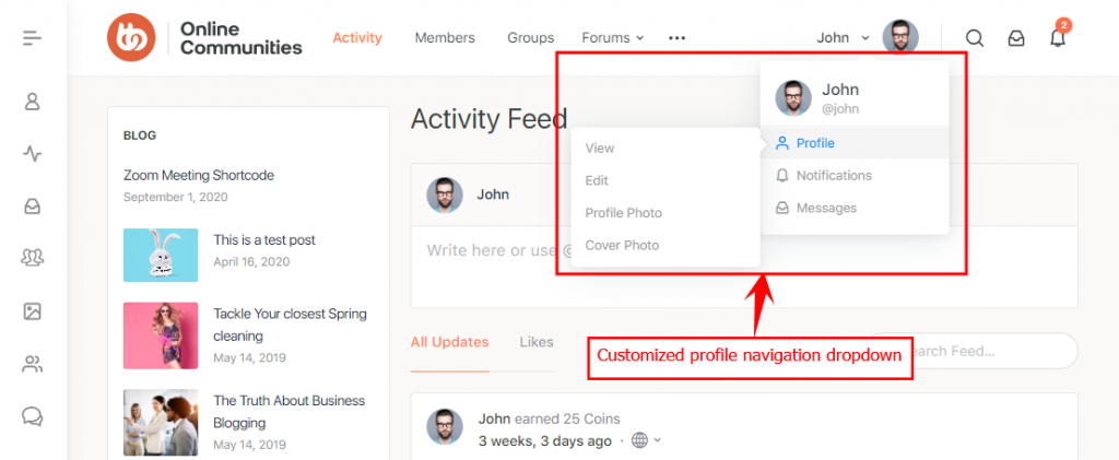 Profile Dropdown - Knowledge Base | BuddyBoss Resources