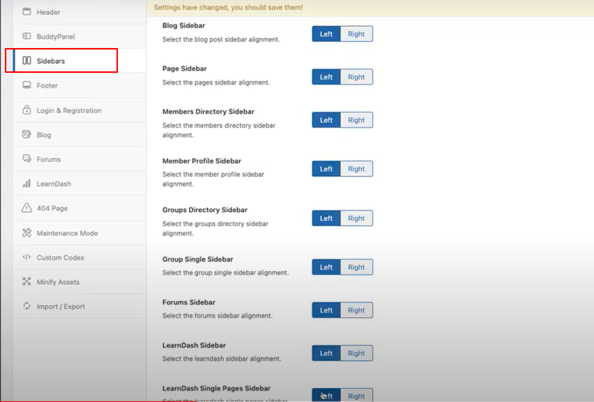 Managing the widget sidebar menu - Knowledge Base | BuddyBoss Resources