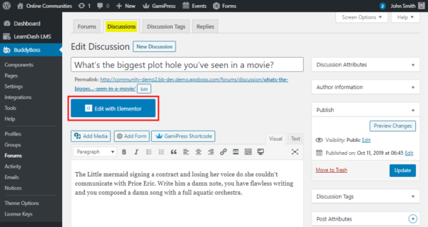 Elementor Page Builder | BuddyBoss