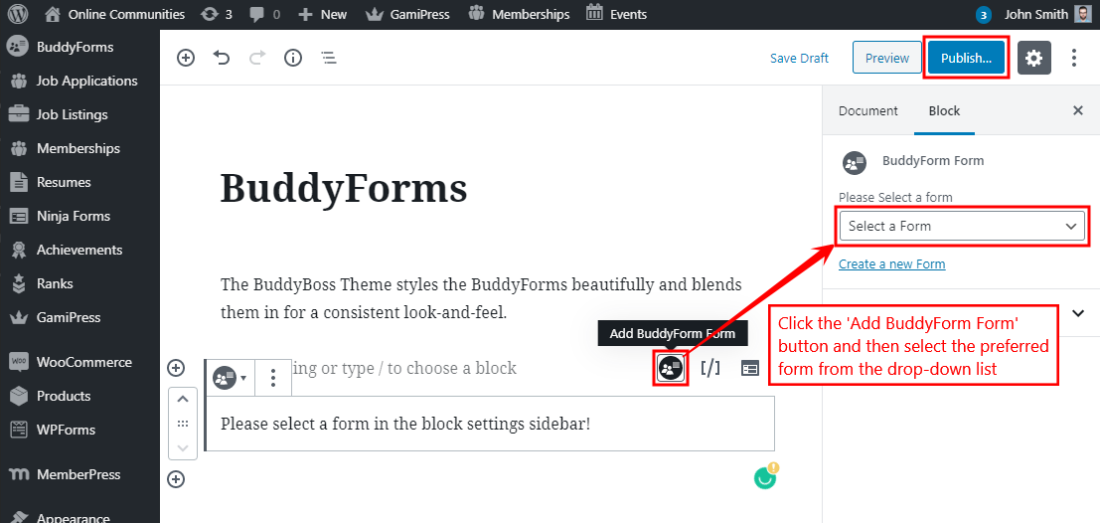 Use BuddyForms with BuddyBoss | BuddyBoss